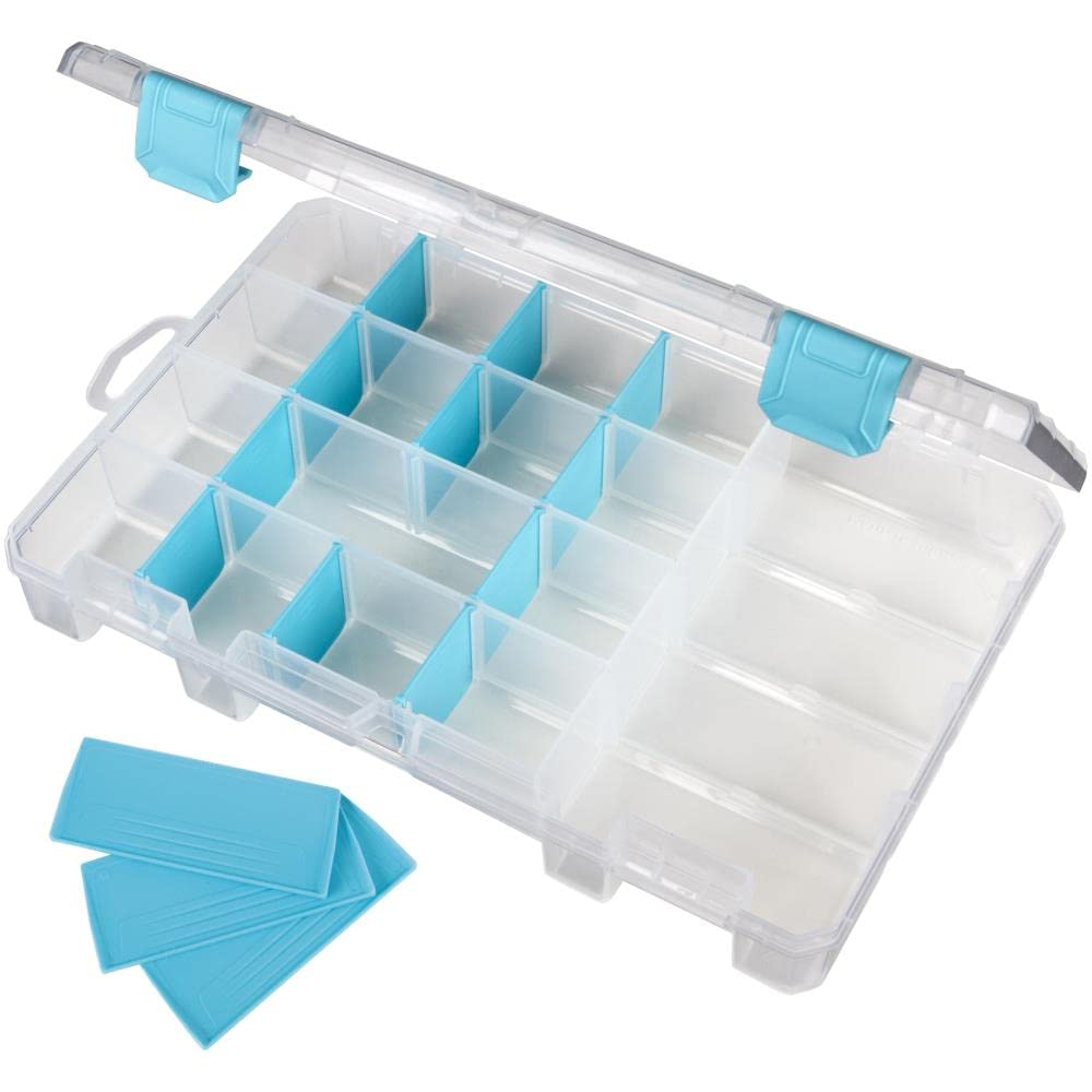ArtBin 6944AG Medium Anti-Tarnish Box with Removable Dividers, Jewelry & Craft Organizer, [1] Plastic Storage Case with Anti-Tarnish Technology, Clear with Aqua Accents