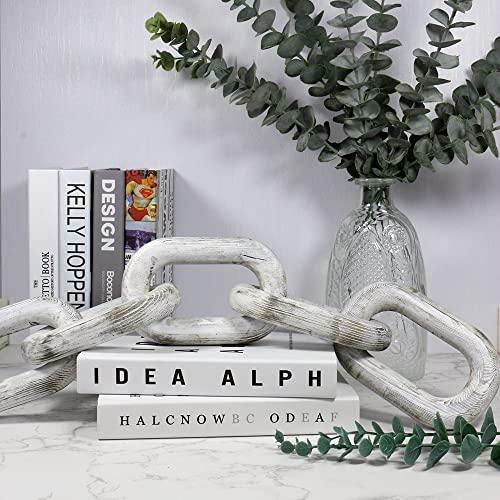 Sivya Decorative Wood Chain Link Decor, Rustic Wood Link Farmhouse Decor for Farmhouse Tiered Tray Farmhouse Wall Decor (Whitewash, 21.65in/Chain)