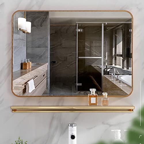 Bathroom Decor Bathroom Mirrors for Wall Black with Metal Frame Bathroom Wall Mirror Makeup Mirror Full Body Mirror Decorative Wall Mirror Hangs Horizontal or Vertical (Color : Gold,