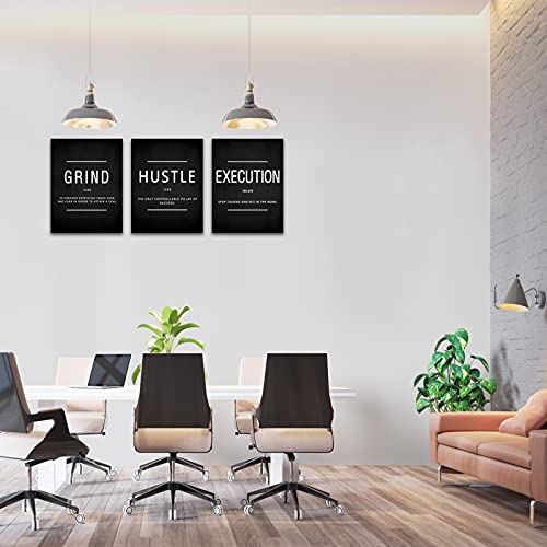 KAWAHONE Inspirational Canvas Painting Wall Art, Grind Hustle Execution Motivational Wall Art Success Framed Entrepreneur Poster Positive Quotes Wall Poster for Home Office Workplace