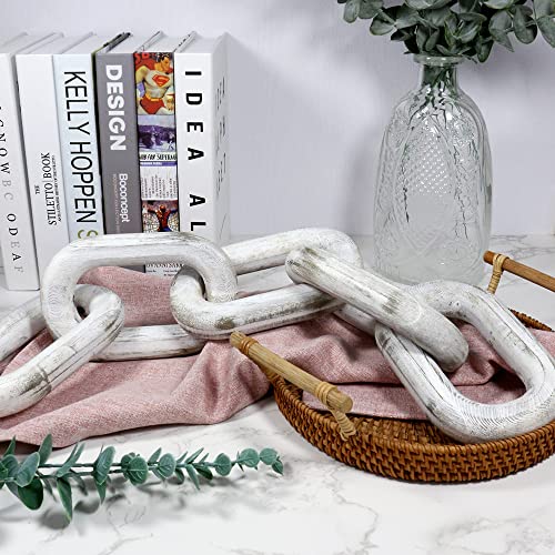 Sivya Decorative Wood Chain Link Decor, Rustic Wood Link Farmhouse Decor for Farmhouse Tiered Tray Farmhouse Wall Decor (Whitewash, 21.65in/Chain)