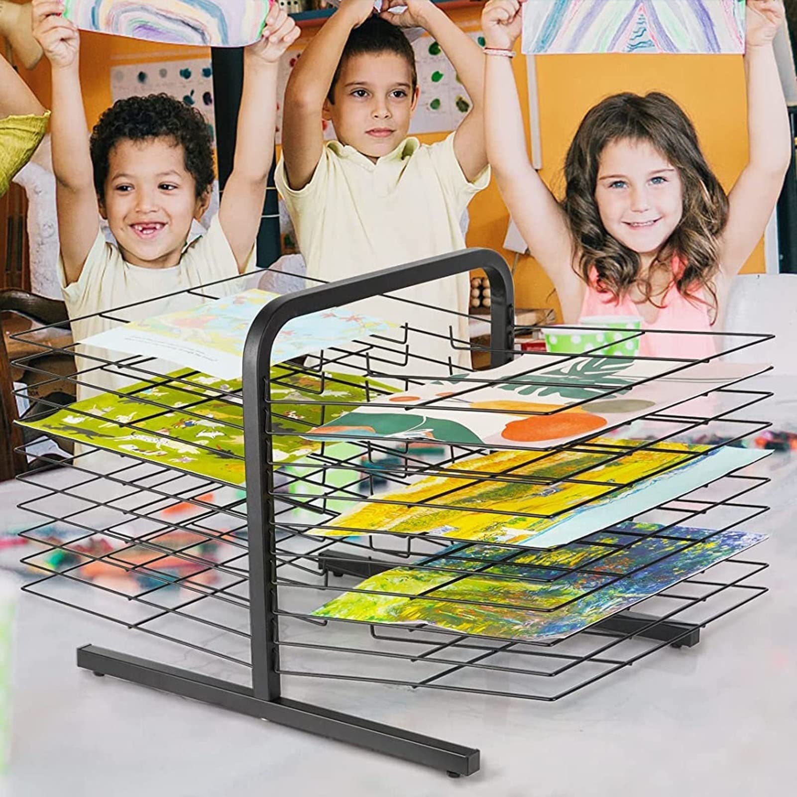 Drying Racks,Tabletop Art Drying Rack, Metal Steel Double Sided Wire Drying Rack Artwork Storage Display Rack for Classrooming Crafts, 20 Shelves, 25.6 X 17.7 X 16.5 Inches