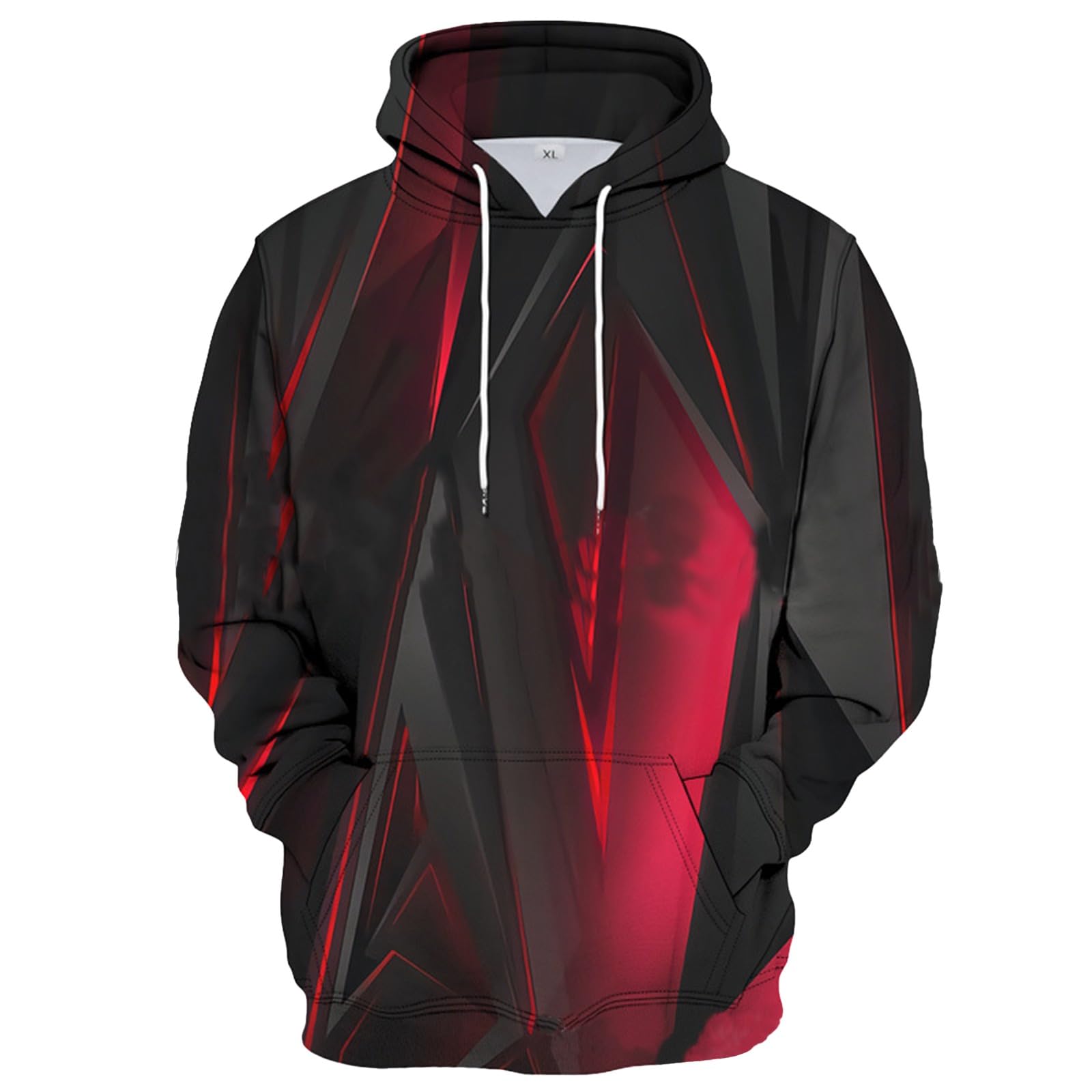 Fall Clothes, Hoodies For Men Pullover Long Sleeve Unisex Hooded Sweatshirts Solid Color Block Hoodies Mens Graphic Purple And Black Hoodies Devil Mgk Trendy Hoodies (4XL, Red)