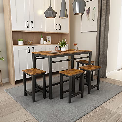 AWQM 5 Pcs Dining Table Set, Modern Bar Table Set with 4 Chairs, Home Kitchen Breakfast Table and Chairs Set Ideal for Pub, Living Room, Breakfast Nook, Easy to Assemble (Rustic Brown)