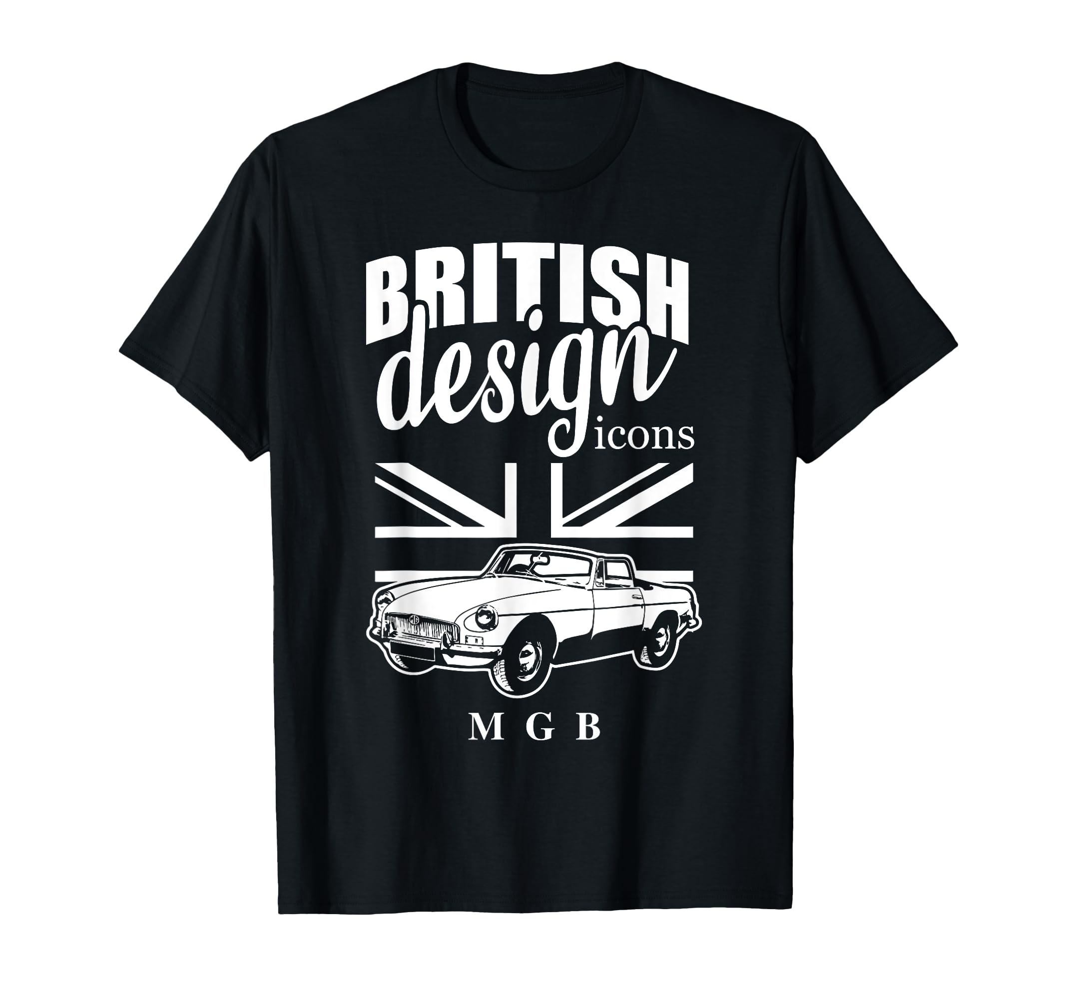 British Design Icons MGB T-Shirt - Unisex-Adults, Black, Small, Short Sleeve, Classic Fit, Cotton 65% Polyester 35%