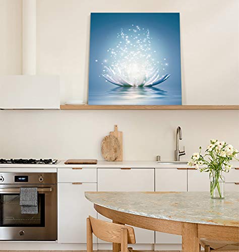 Lotus Bathroom Decor Canvas Wall Art Painting,Abstract Blue Lotus Flower Meditation Canvas Prints Artwork Home Decor for Living Room, Kitchen, Office, Framed Ready to Hang