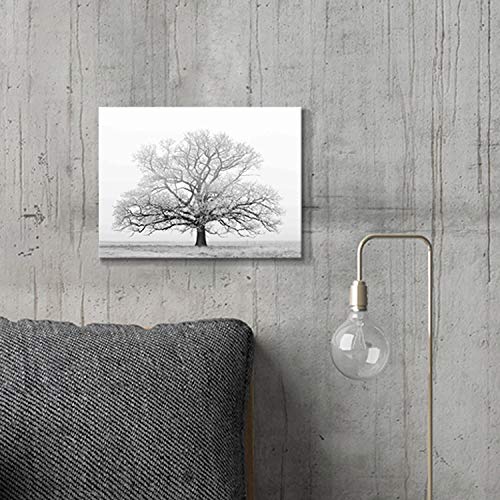 Winter Tree Canvas Print Artwork: Grey & White Landscape Print Wall Art for Bathroom (16'' x 12'')