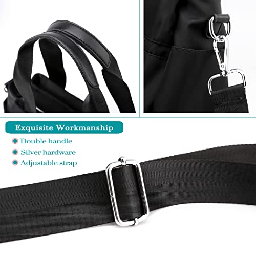 DOURR Hobo Handbags Light Nylon Crossbody Bag for Women, Multi Compartment Tote Purse Bags (Black)