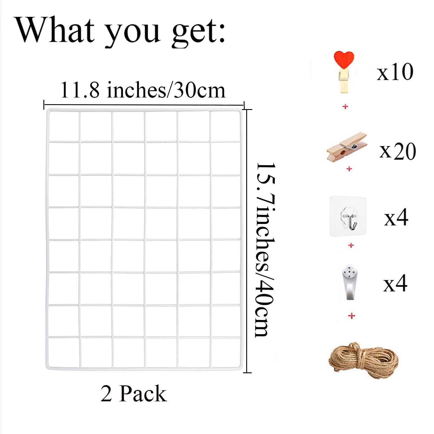 GBYAN Wall Grid 2 Pack Wire Photo Grid Panels Memo Board Wall Organizer (White)