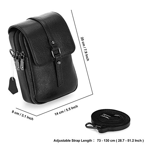 XEYOU Women's Small Cellphone Purse Wallet Lightweight Genuine Leather Crossbody Shoulder Pouch Bag (Black)