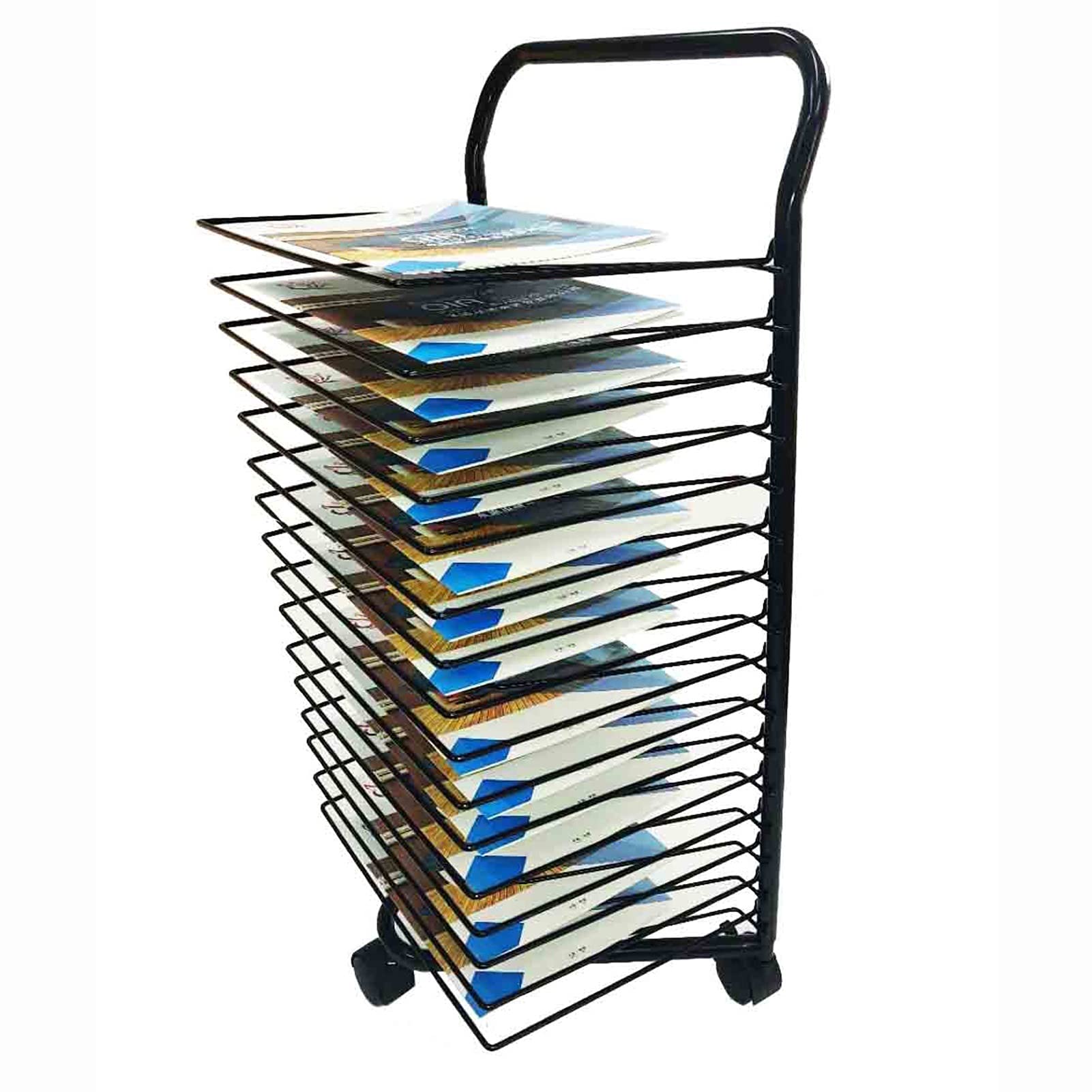 Drying Rack, 15-Shelf Mobile Classrooms Drying Rack with Detachable Steel Wire Shelves for Works of Art Studios and Home Use, Black Powder Coated Finish, Drying & Print Racks