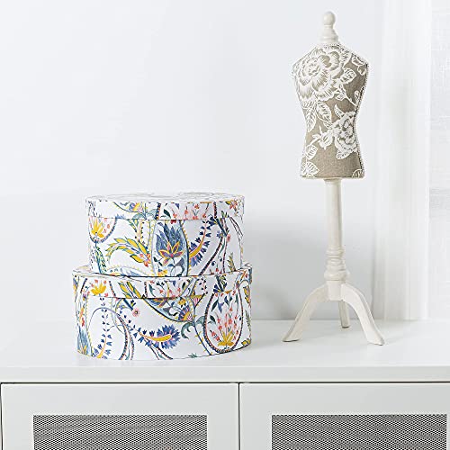 Soul & Lane Decorative Cardboard Storage Boxes with Lids, Paisley Charm - Set of 2: Floral Keepsake Boxes for Women, Oval Nesting Gift Boxes, Paperboard Pretty Storage Boxes for Shelves