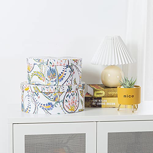 Soul & Lane Decorative Cardboard Storage Boxes with Lids, Paisley Charm - Set of 2: Floral Keepsake Boxes for Women, Oval Nesting Gift Boxes, Paperboard Pretty Storage Boxes for Shelves
