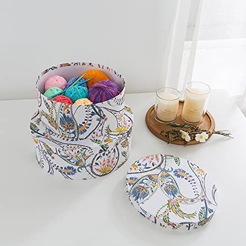 Soul & Lane Decorative Cardboard Storage Boxes with Lids, Paisley Charm - Set of 2: Floral Keepsake Boxes for Women, Oval Nesting Gift Boxes, Paperboard Pretty Storage Boxes for Shelves