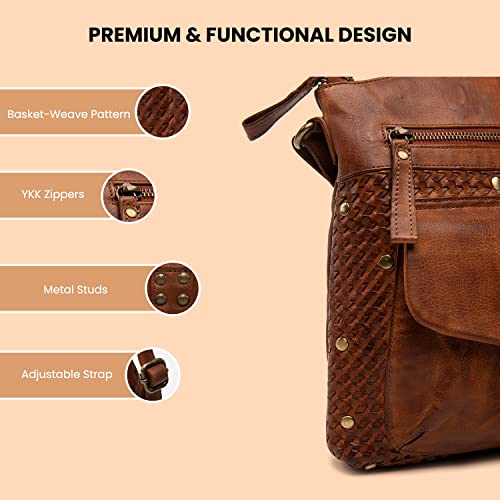 Sling Bags for Women Genuine-Leather - Vintage Multi Pocket Crossbody Purse (Copper)
