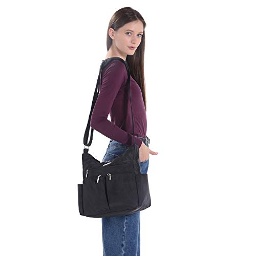MHCNLL Anti Theft Crossbody Purse,RFID Women Nylon Waterproof Shoulder Bag (black)