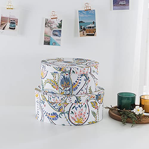Soul & Lane Decorative Cardboard Storage Boxes with Lids, Paisley Charm - Set of 2: Floral Keepsake Boxes for Women, Oval Nesting Gift Boxes, Paperboard Pretty Storage Boxes for Shelves