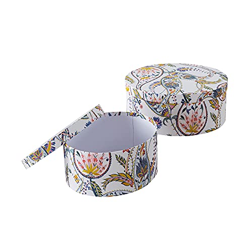 Soul & Lane Decorative Cardboard Storage Boxes with Lids, Paisley Charm - Set of 2: Floral Keepsake Boxes for Women, Oval Nesting Gift Boxes, Paperboard Pretty Storage Boxes for Shelves