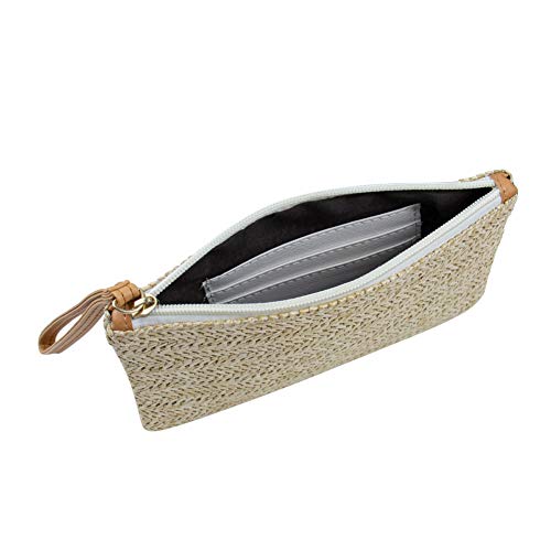 AUEAR, Women's Hand Wrist Type Straw Clutch Bag Bohemian Summer Beach Sea Handbag Purse Zipper Wristlet