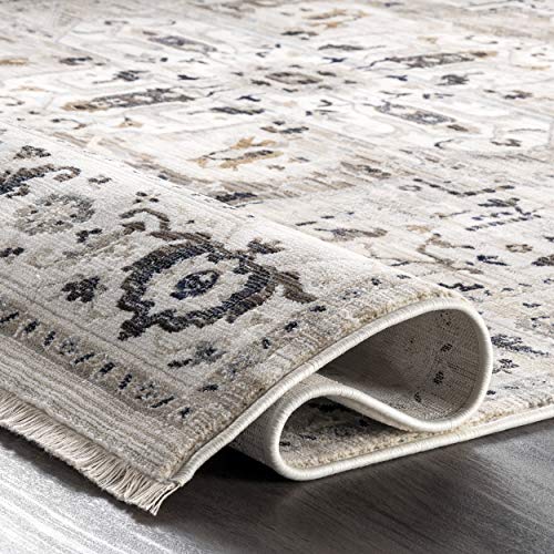 nuLOOM Oliveira Floral Medallion Fringe Area Rug, 5' 3" x 7' 7", Beige