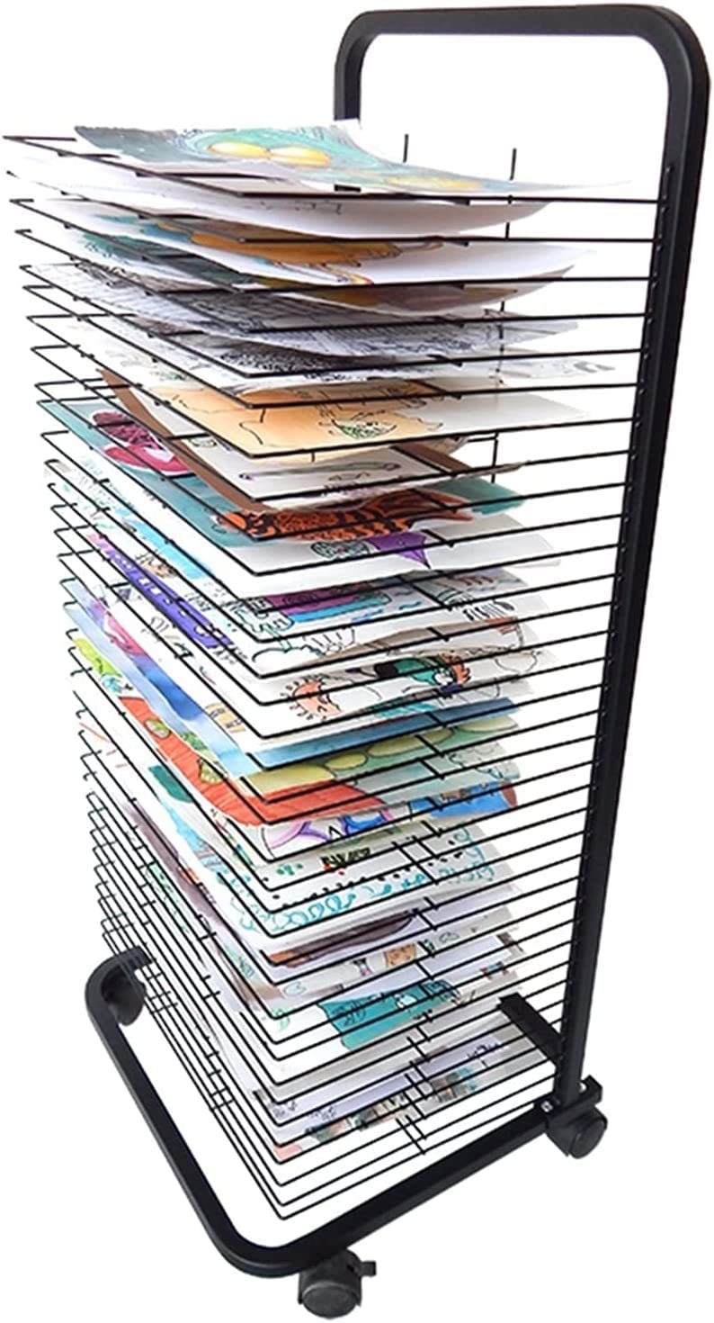 EUKKIC Drying Rack, Mobile Classrooms, Art Studio, Mobile Drying Rack with Wire Shelves for Works of Art, Educational Product Drying Rack (Size : 35-Layer)
