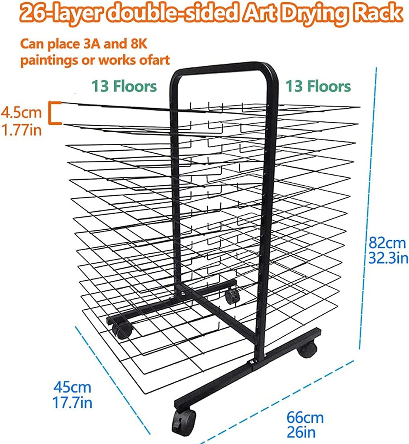 CENAP Art Drying Rack, 26 Tier Mobile Classroom Drying Rack with Wire Rack for Art Studio and Home Use, Drying and Printing Rack
