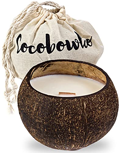 Scented Soy Coconut Shell Candles - Wood Wick Scented Candles Made with Real Coconut Shells (Vanilla)