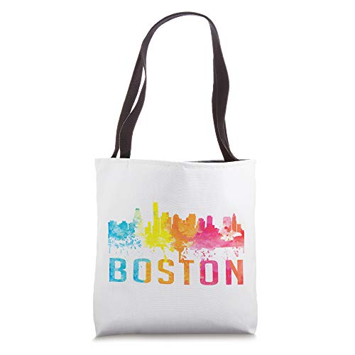 Boston Massachusetts Retro Watercolor City Skyline Souvenir Tote Bag