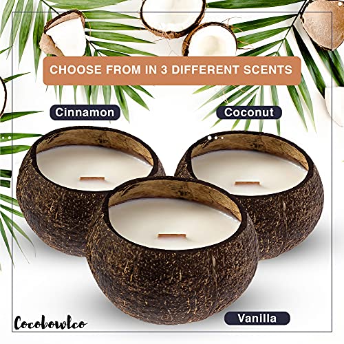 Scented Soy Coconut Shell Candles - Wood Wick Scented Candles Made with Real Coconut Shells (Vanilla)