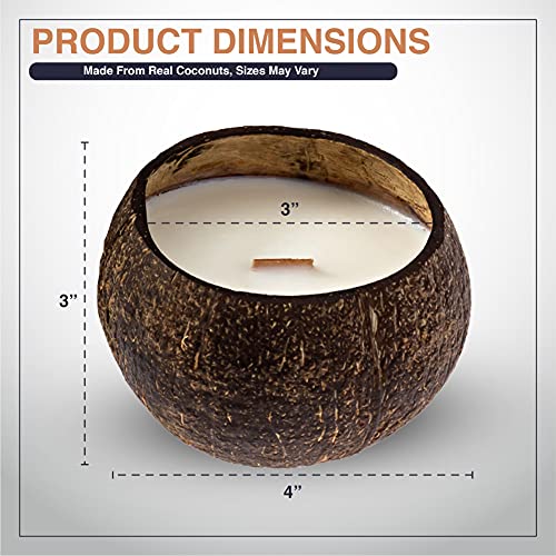 Scented Soy Coconut Shell Candles - Wood Wick Scented Candles Made with Real Coconut Shells (Vanilla)