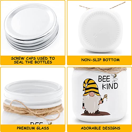 Nefelibata Bee Gnome Mini Mason Jars, Honey Bee Nisse Farmhouse Tiered Tray Decor Bee Sweet Bee Happy Bee Kind Honey Dipper Holders Bumble Bee Tomte Kitchen Centerpieces Decors 3 PCS