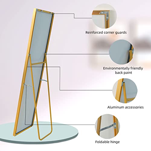 Z ZemXHhui Full Length Mirror, Wall-Mounted Full Body Mirror with Aluminum Alloy Thin Frame, Decorative Mirror for Bedroom Living Room Bathroom, 65"x23.6", Gold