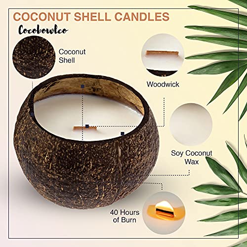 Scented Soy Coconut Shell Candles - Wood Wick Scented Candles Made with Real Coconut Shells (Vanilla)