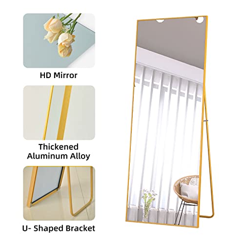 Z ZemXHhui Full Length Mirror, Wall-Mounted Full Body Mirror with Aluminum Alloy Thin Frame, Decorative Mirror for Bedroom Living Room Bathroom, 65"x23.6", Gold