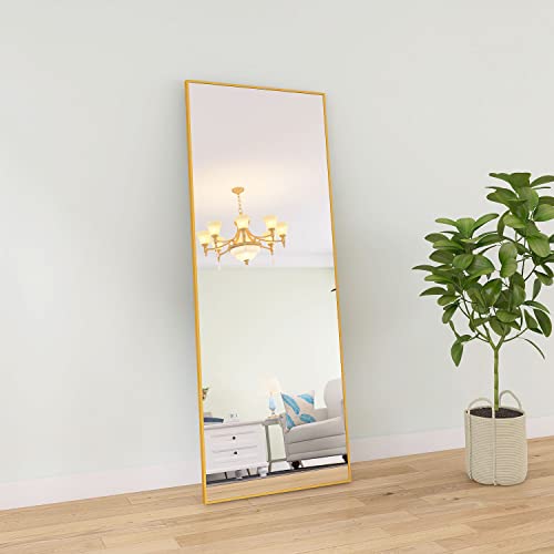 Z ZemXHhui Full Length Mirror, Wall-Mounted Full Body Mirror with Aluminum Alloy Thin Frame, Decorative Mirror for Bedroom Living Room Bathroom, 65"x23.6", Gold