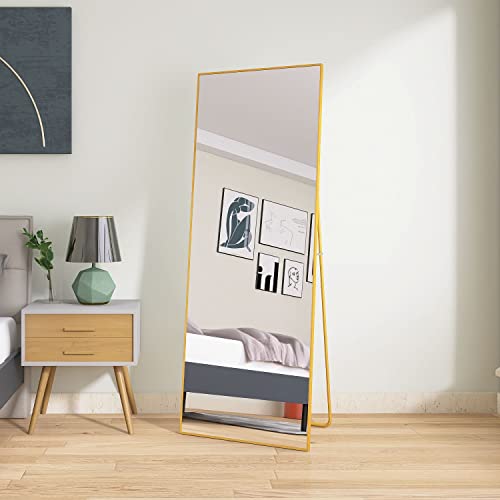Z ZemXHhui Full Length Mirror, Wall-Mounted Full Body Mirror with Aluminum Alloy Thin Frame, Decorative Mirror for Bedroom Living Room Bathroom, 65"x23.6", Gold