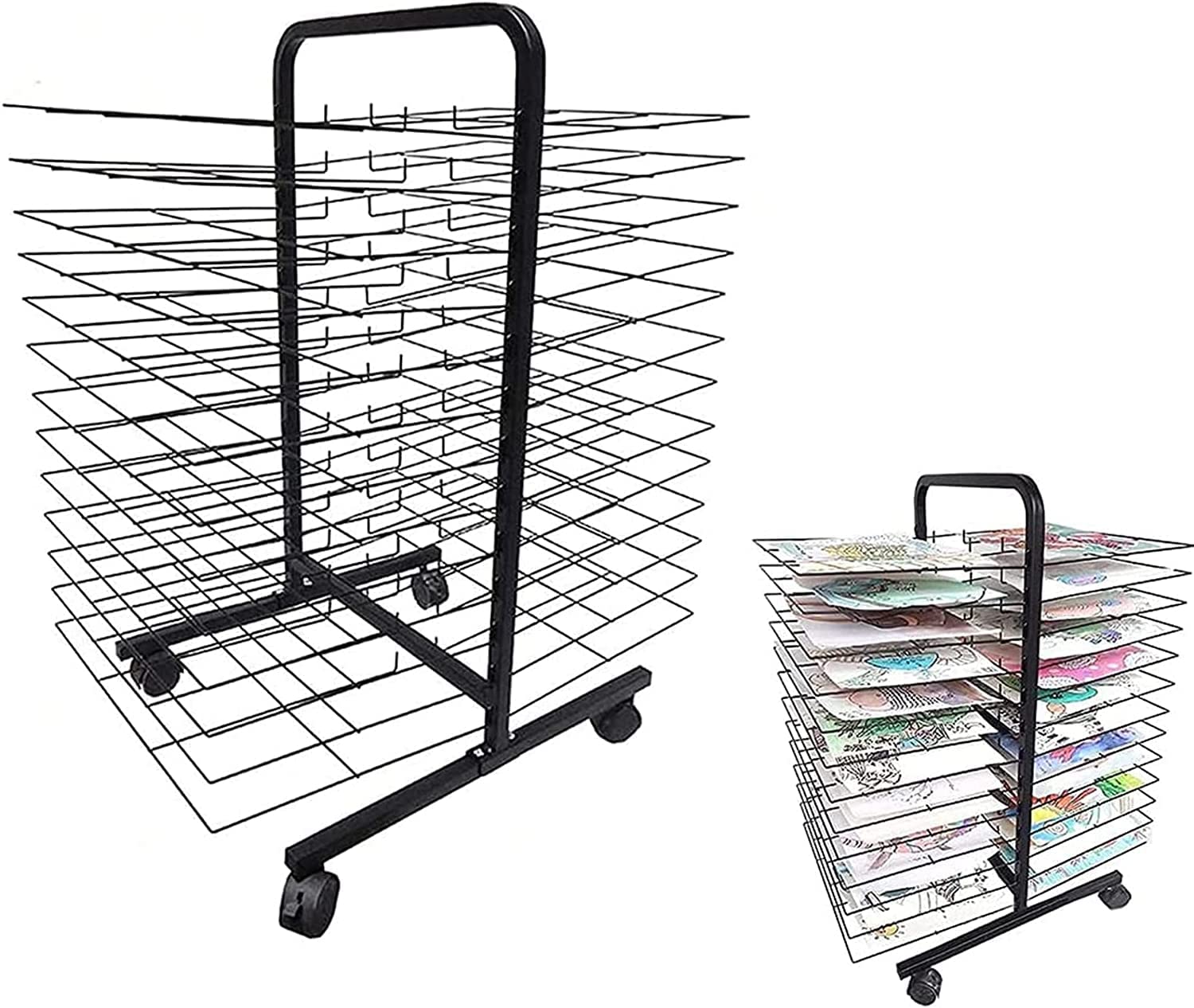 CENAP Art Drying Rack, 26 Tier Mobile Classroom Drying Rack with Wire Rack for Art Studio and Home Use, Drying and Printing Rack