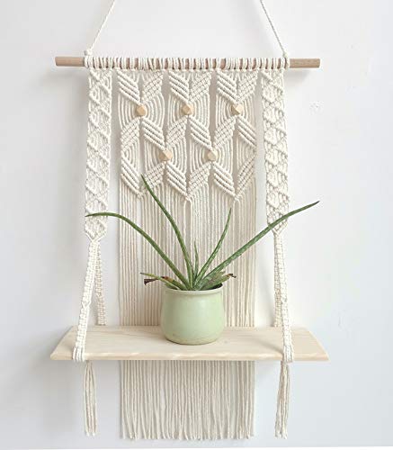 Geepro Boho Wall Decor Macrame Wall Hanging Shelf Indoor Window Plant Hanger for Wall Biege