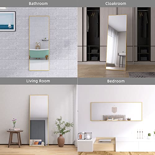 Z ZemXHhui Full Length Mirror, Wall-Mounted Full Body Mirror with Aluminum Alloy Thin Frame, Decorative Mirror for Bedroom Living Room Bathroom, 65"x23.6", Gold