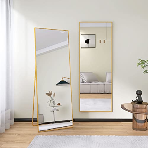 Z ZemXHhui Full Length Mirror, Wall-Mounted Full Body Mirror with Aluminum Alloy Thin Frame, Decorative Mirror for Bedroom Living Room Bathroom, 65"x23.6", Gold