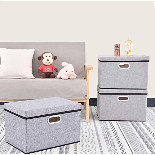 Foldable Fabric Storage Bins with Lids [3-Pack]with Removable Lid and Handles Fashionable Decorative Collapsible Linen Storage Box Used For Clothes Toys Books Home Closet Bed room Office