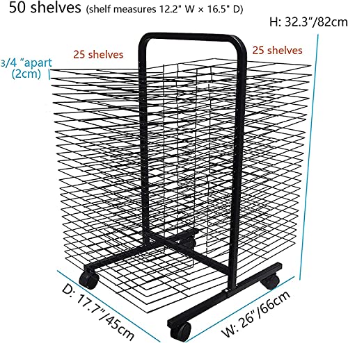 CENAP Art Drying Rack, Mobile Drying Rack for Artwork with Wire Rack, Mobile Classroom, Art Studio, Drying and Printing Rack (Size : 50-Layer)