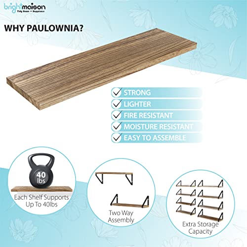 brightmaison BGT Mino Floating Shelves, 17" Book Shelves for Living Room Decor, Bathroom Organizer, Kitchen, Bedroom, Burnt Finish Set of 8