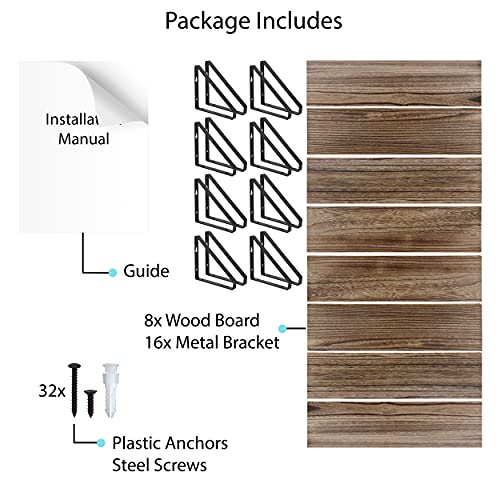 brightmaison BGT Mino Floating Shelves, 17" Book Shelves for Living Room Decor, Bathroom Organizer, Kitchen, Bedroom, Burnt Finish Set of 8