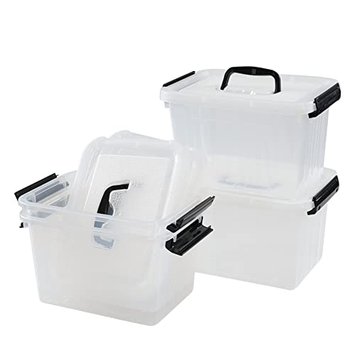 Hespama 6 Quart Storage Bin, Plastic Latching Box with Lid, 4 Packs, R