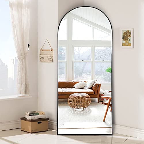 NeuType 71"x28" Arched Full Length Mirror, Large Arched Wall Mirror Floor Mirror with Stand, Full Body Dressing Mirrors Standing Hanging or Leaning Against Wall, Aluminum Alloy Thin Frame, Black