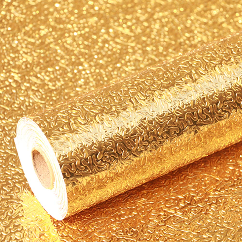Emoyi Kitchen Golden Oil Proof Waterproof Paper Aluminum Foil Backsplash Sticker Stove Cabinet Liner Decor Self Adhesive Wallpapers 24''x79''