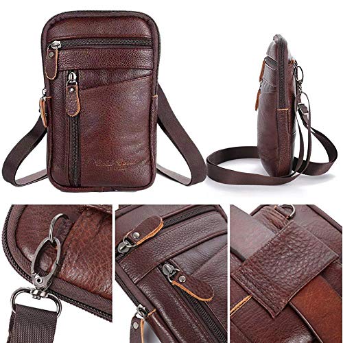 KRONDO Men's Leather Handbag Bag Small Crossbody Shoulder Bags Phone Wallet Satchel Pocket Camping Casual Daypack-Black