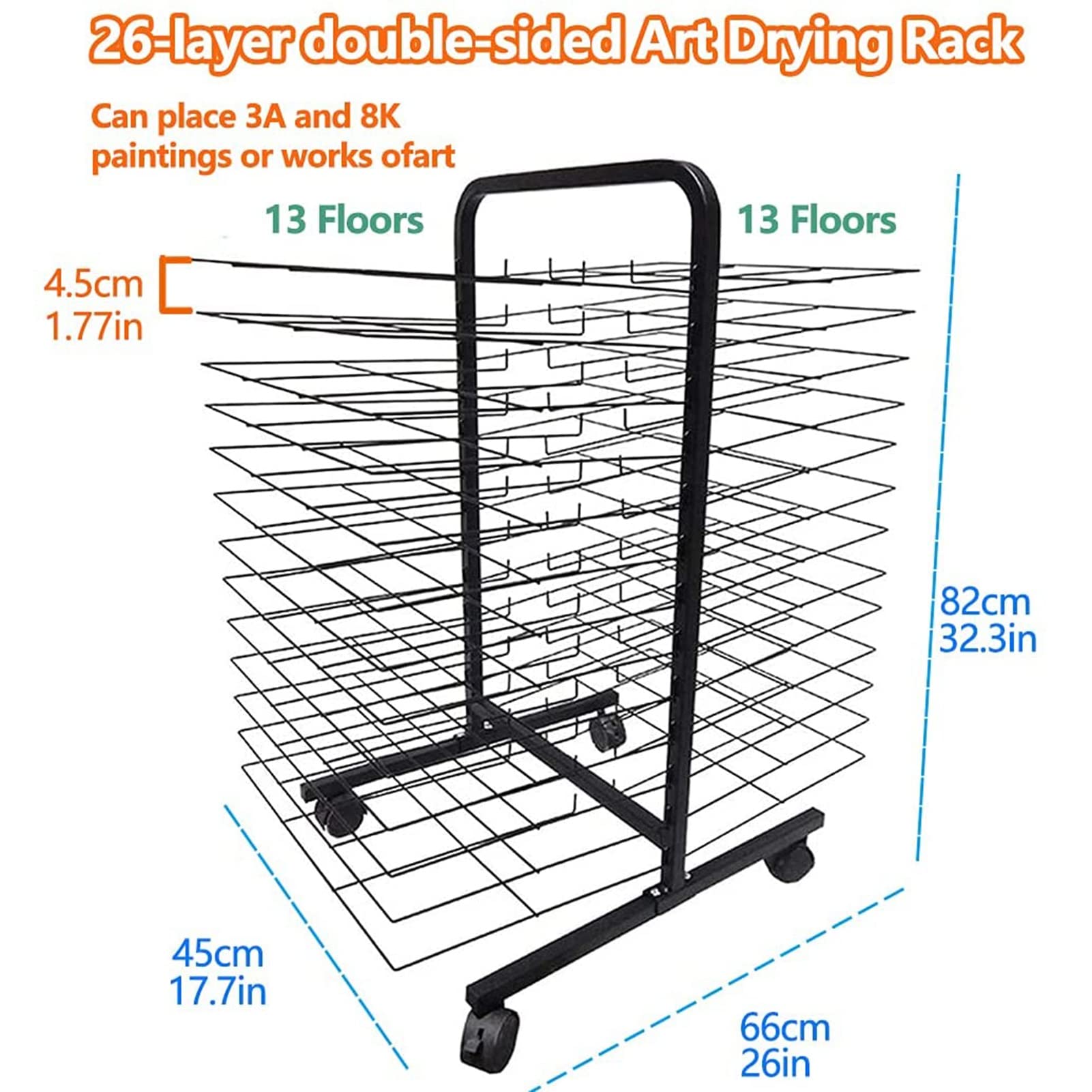 DONGYUE Art Drying Rack, Art Drying Rack for Art Metal Wire Work Display Rack, Art Carts with Wheels for Classroom Art Studios and Home Use. Drying & Print Racks (26 Floors)