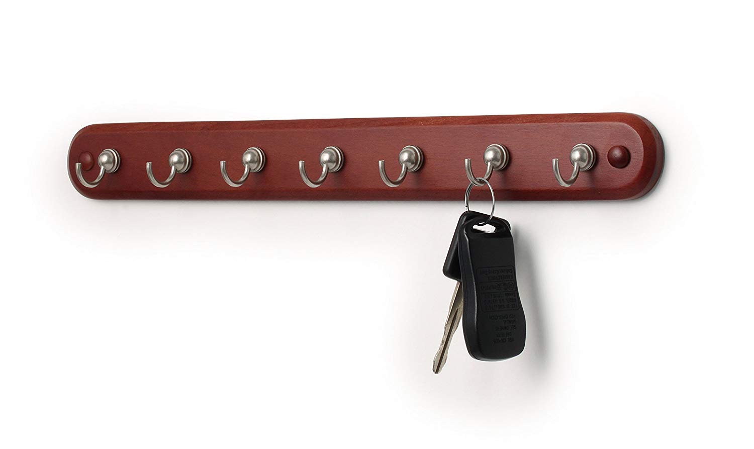 Spectrum Diversified Seven Key Rack with 7 Hooks for Entryway Organization to Hold Leashes Lanyards and More, Walnut